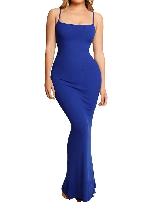 POPILUSH Built-in Shapewear Modal Slip Maxi Dress - Royal Blue