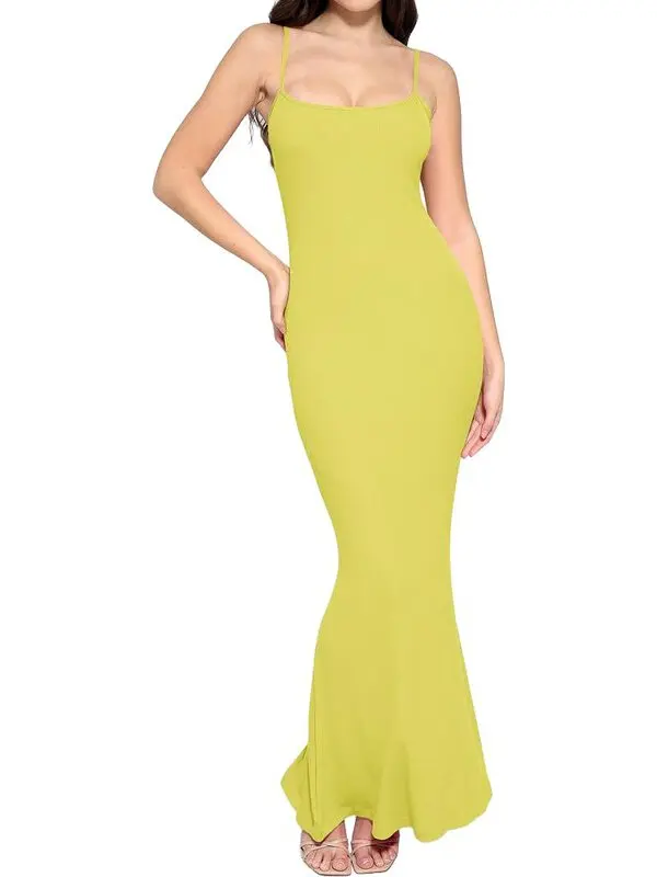 POPILUSH Built-in Shapewear Modal Slip Maxi Dress - Straw