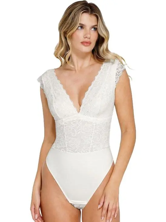 POPILUSH Shapewear Sculpting Lace Bodysuit - Chalk