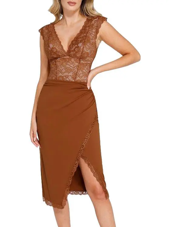 POPILUSH Sculpting Plunge Lace Bodysuit - Chocolate