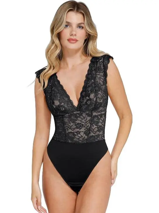 POPILUSH Shapewear Sculpting Lace Bodysuit - Midnight Black