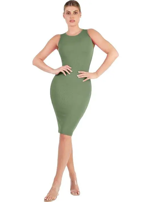 POPILUSH Shapewear Modal Midi Dress - Army Green