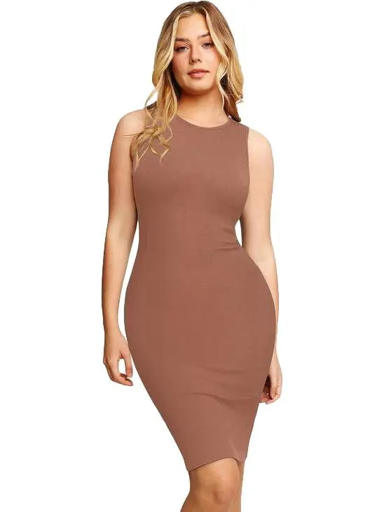 POPILUSH Shapewear Modal Midi Dress - Camel