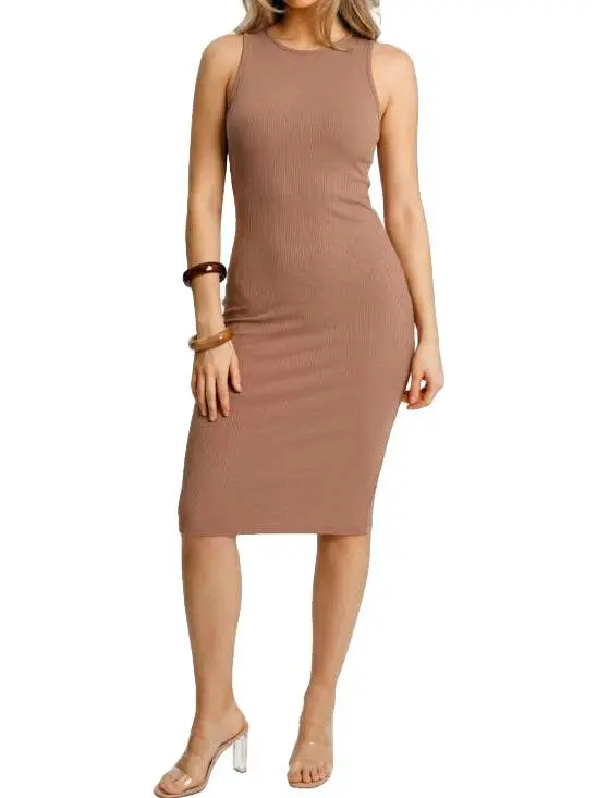 POPILUSH Shapewear Modal Midi Dress - Camel