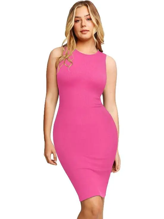 POPILUSH Shapewear Modal Midi Dress - Hot Pink