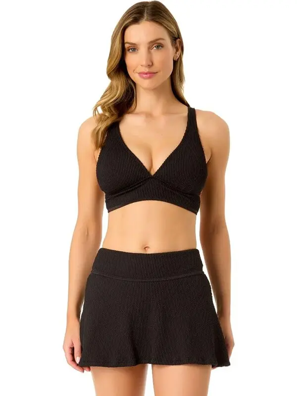 ANNE COLE Textured Shirred Bralette Bikini Top - Black