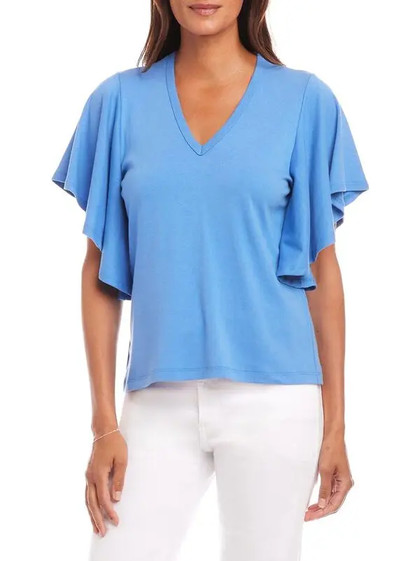 Karen Kane Flutter Sleeve T-shirt - Dusty Blue