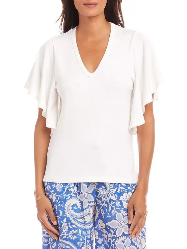 Karen Kane Flutter Sleeve T-shirt - Off White
