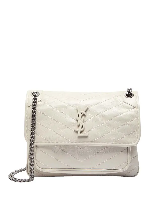 Saint Laurent Nikki Grained Leather Shoulder Bag - White