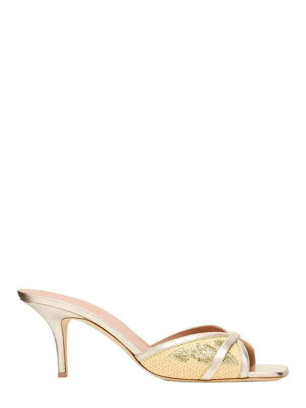MALONE SOULIERS Perla Raffia Metallic Stiletto Slide Sandals - Beige