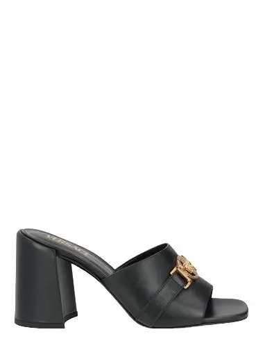 Versace Leather Embellished Square Toe Block Heel Sandals - Black