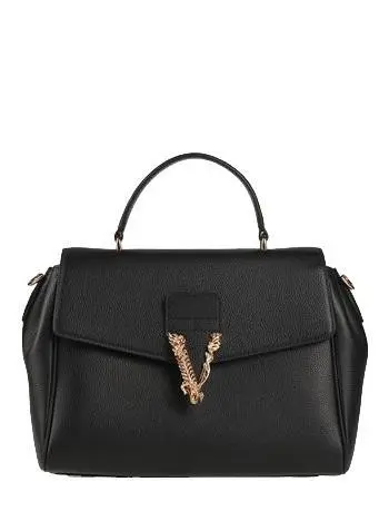Versace Handbag With Appliqué And Detachable Shoulder Strap - Black