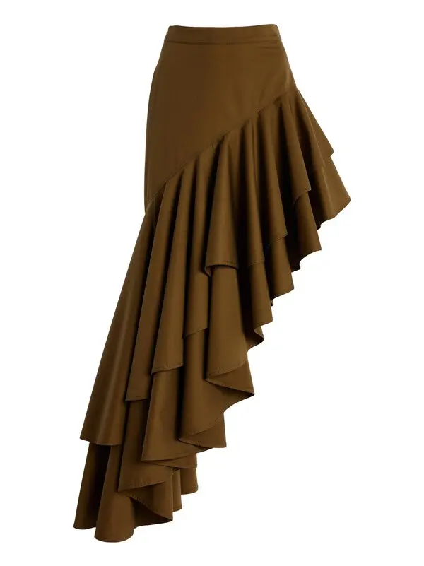 Adam Lippes Cortés Asymmetric Ruffled Midi Skirt - Green
