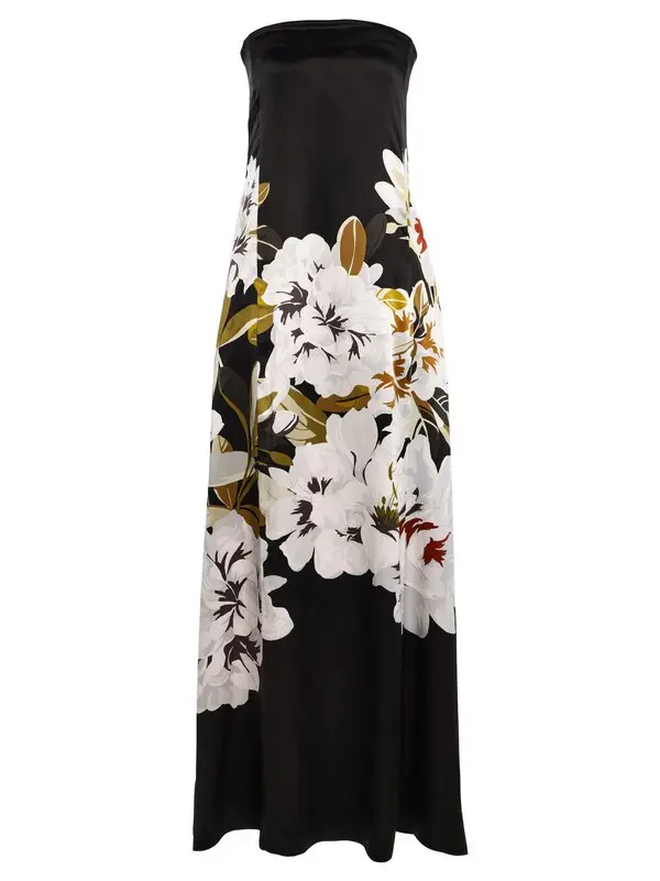Adam Lippes Marais Rhododendron-printed Silk-charmeuse Gown - Black,white