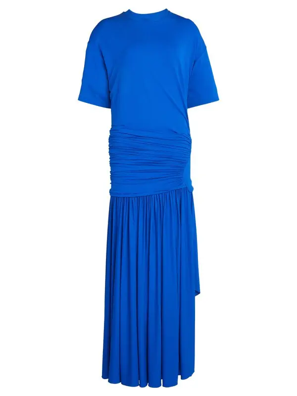 FERRAGAMO Asymmetric Jersey Midi Dress - Blue