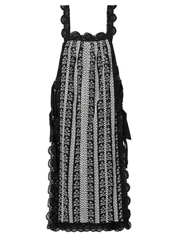 Loretta Caponi Fiocchini Lace-trimmed Embroidered Cotton-voile Midi Dress - Black