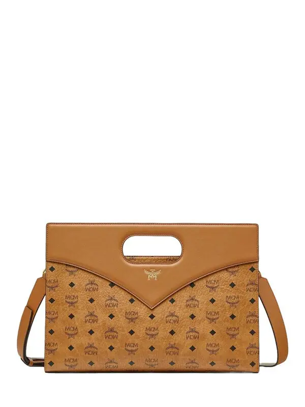 Mcm Diamond Visetos Leather Mix Tote - Cognac