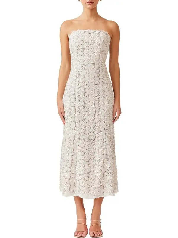 ELLIATT Cali Strapless Lace Midi Dress - Ivorygold