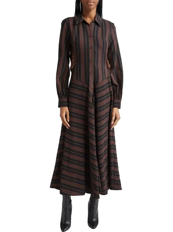 DIOTIMA Lewis Stripe Long Sleeve Maxi Shirtdress - Black Multi