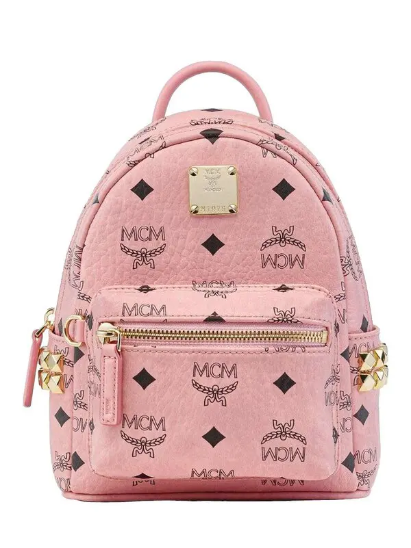 Mcm Stark Bebe Boo Side Studs Backpack In Visetos - Pink