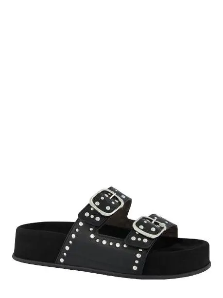 Paul Green Bali Studded Platform Slides - Black Nappa Leather