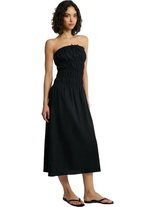 Onia Air Linen Smocked Maxi Dress - Black