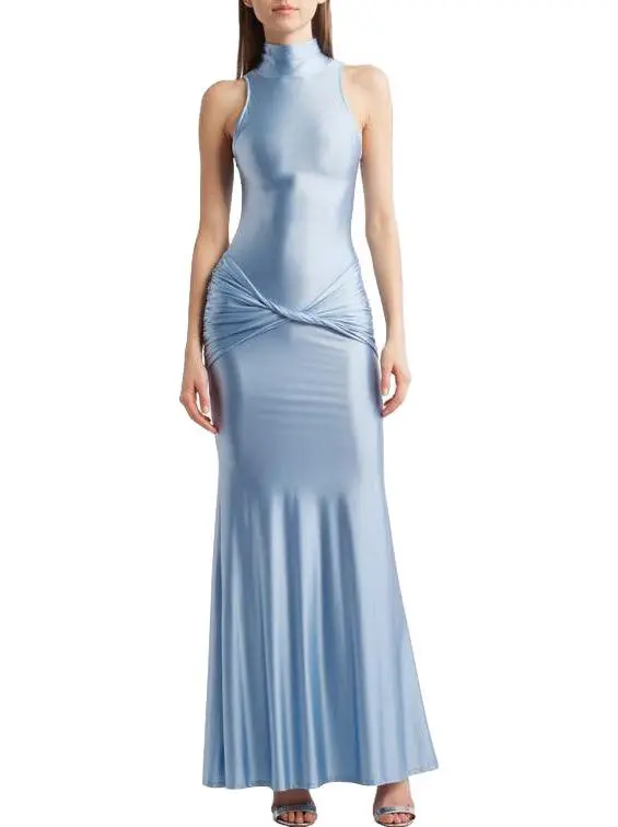 DELFI COLLECTIVE Roya Ruched Twisted Satin Gown - Saphire