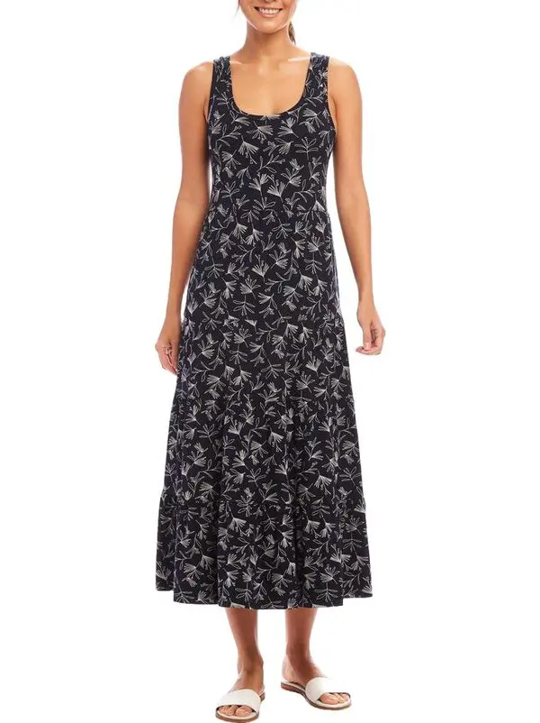 Karen Kane Leaf Tiered Midi Tank Dress - Print