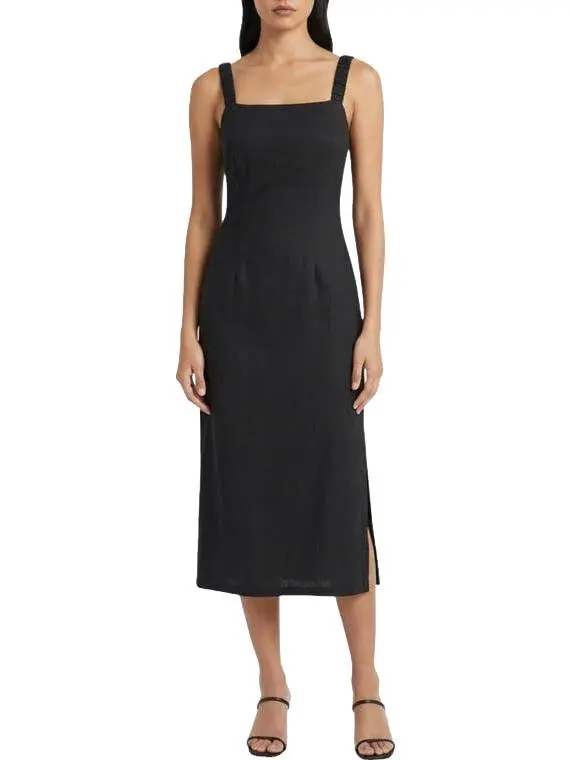 THE GOOD JOURNEY Linen Blend Midi Dress - Black