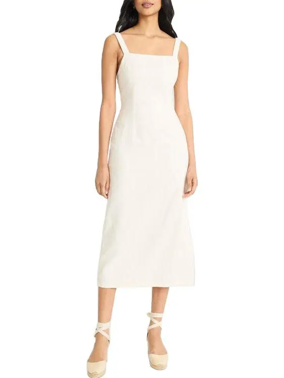 THE GOOD JOURNEY Linen Blend Midi Dress - Cloud Dancer