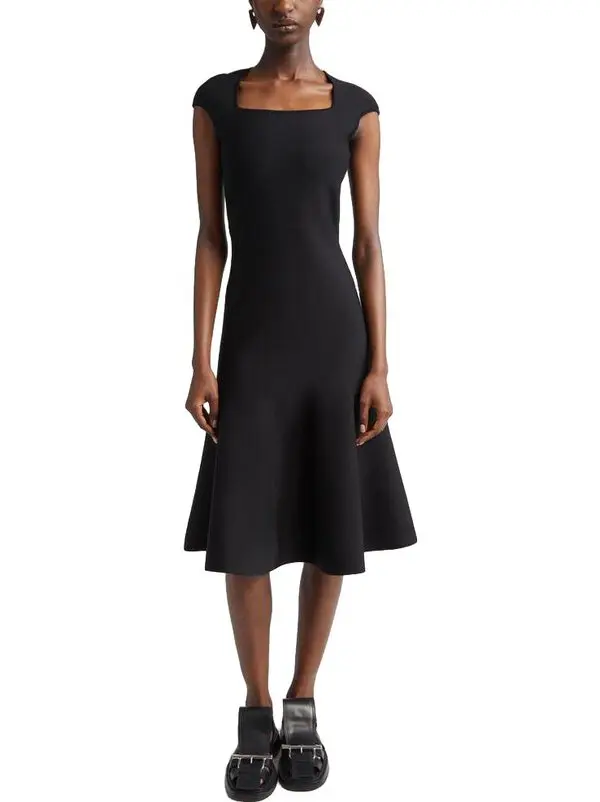 Alexander McQueen Square Neck Fit & Flare Dress - Black