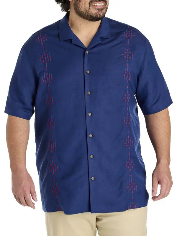 OAK HILL BY DXL Big & Tall Embroidered Sport Shirt - Navy