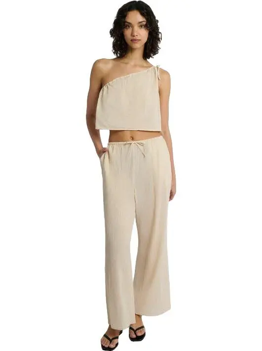 Onia Crinkle Gauze One-shoulder Top - Sandshell
