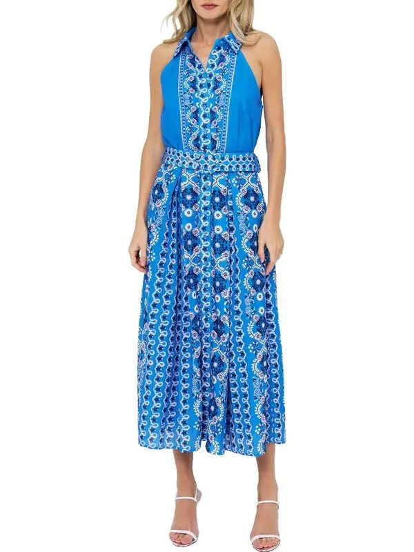 CIEBON Leena Belted Shirtdress - Blue Multi