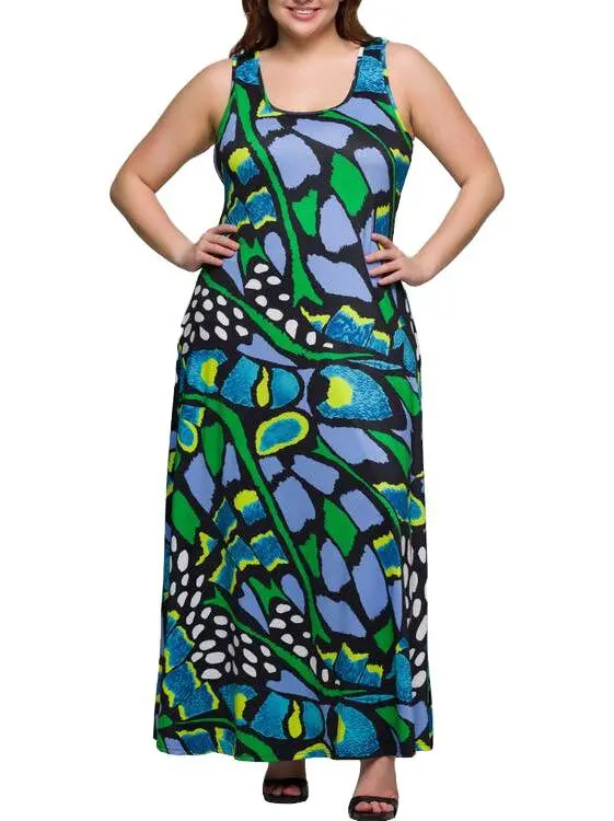 24SEVEN COMFORT APPAREL Print Maxi Dress - Green Multi