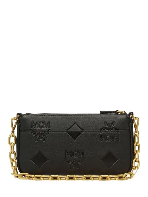 Mcm Aren Chain Crossbody Bag In Maxi Monogram Leather - Black