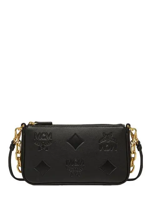 Mcm Aren Chain Crossbody Bag In Maxi Monogram Leather - Black
