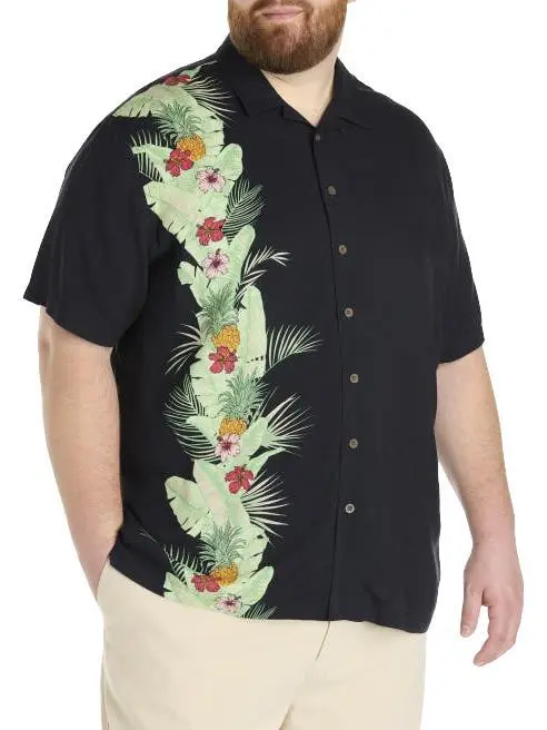 OAK HILL BY DXL Big & Tall Pineapple Stripe Sport Shirt - Black