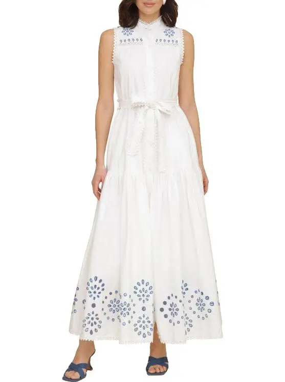 Avec Les Filles Eyelet Embroidery Maxi Dress - White Blue