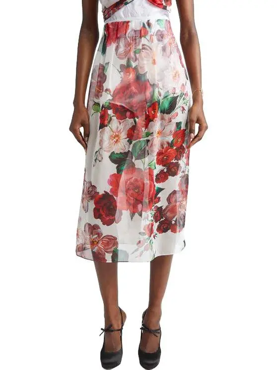 Dolce & Gabbana Floral Print Silk Chiffon Skirt - Ha5pd B.rose Antiche F.bco