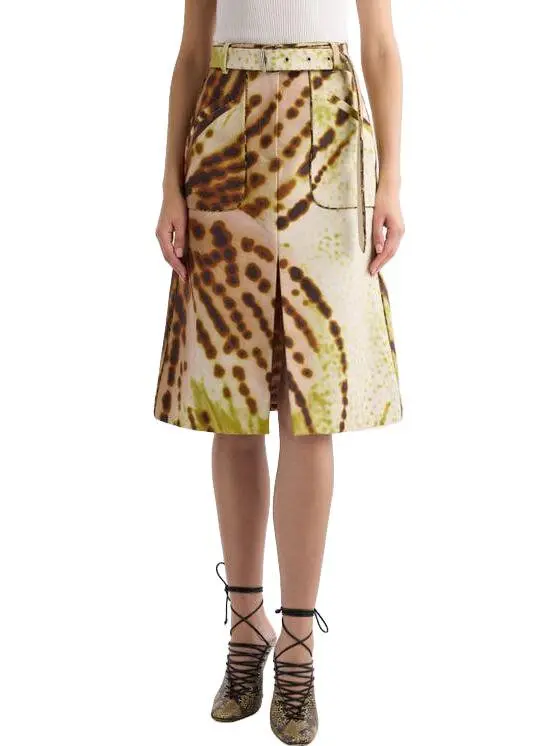 Dries Van Noten Sheraz Leopard Orchid Print Midi Skirt - Olive