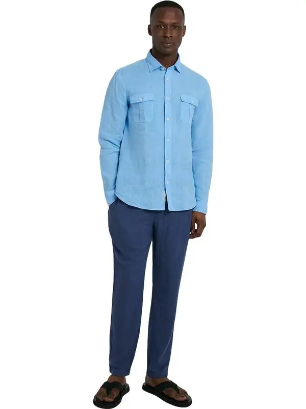 Onia Garment Dye Linen Standard Fit Shirt - Light Blue