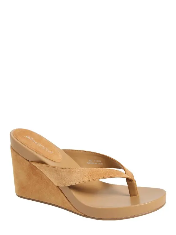 Jeffrey Campbell Liezel Platform Wedge Flip Flop - Natural Suede Combo