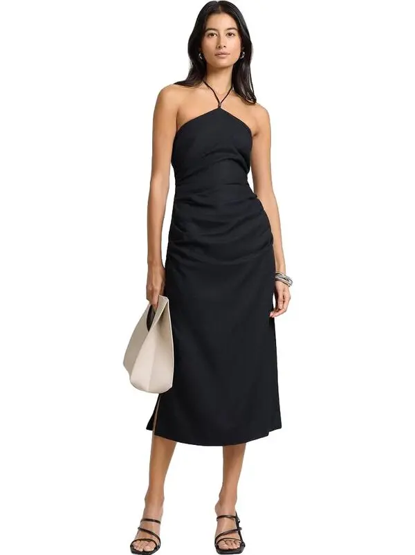 Onia Air Linen Ruched Halter Dress - Black