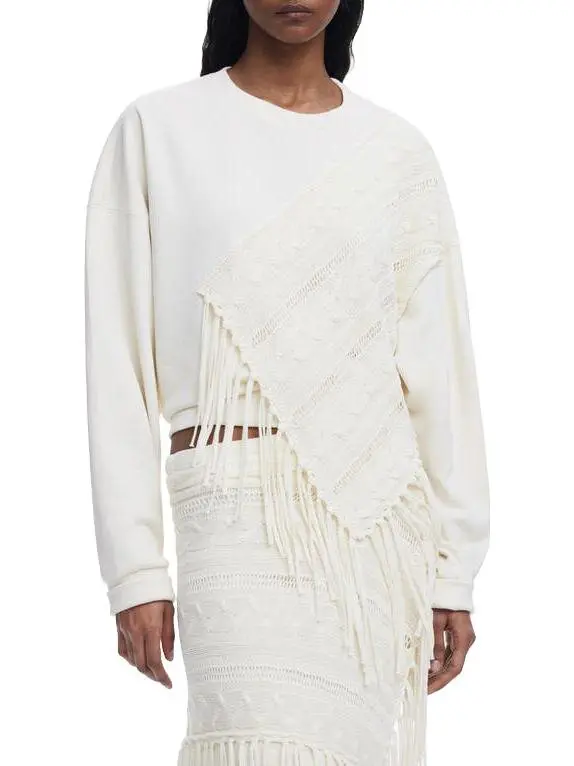 Desigual Mixed Stitch Fringe Sweatshirt - Ivory