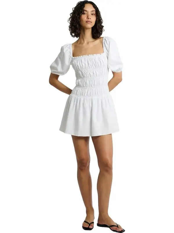Onia Air Linen Smocked Mini Dress - White