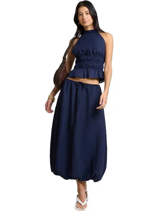 Onia Air Linen Smocked Halter Top - Noir Navy