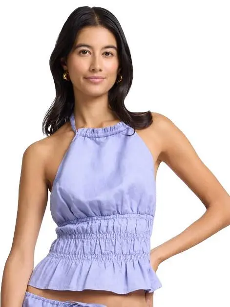 Onia Air Linen Smocked Halter Top - Periwinkle