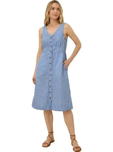 PACT Canopy Linen Blend Button-front Dress - Bondi Stripe