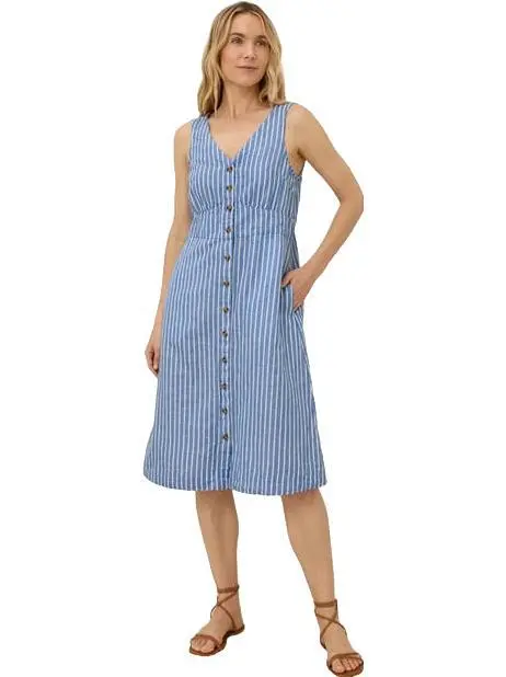 PACT Canopy Linen Blend Button-front Dress - Bondi Stripe